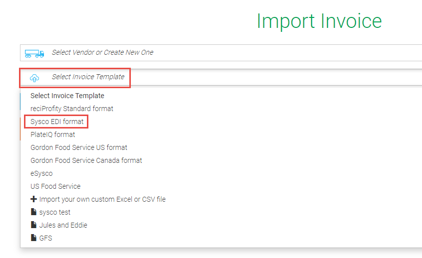 Sysco EDI invoice upload – reciProfity