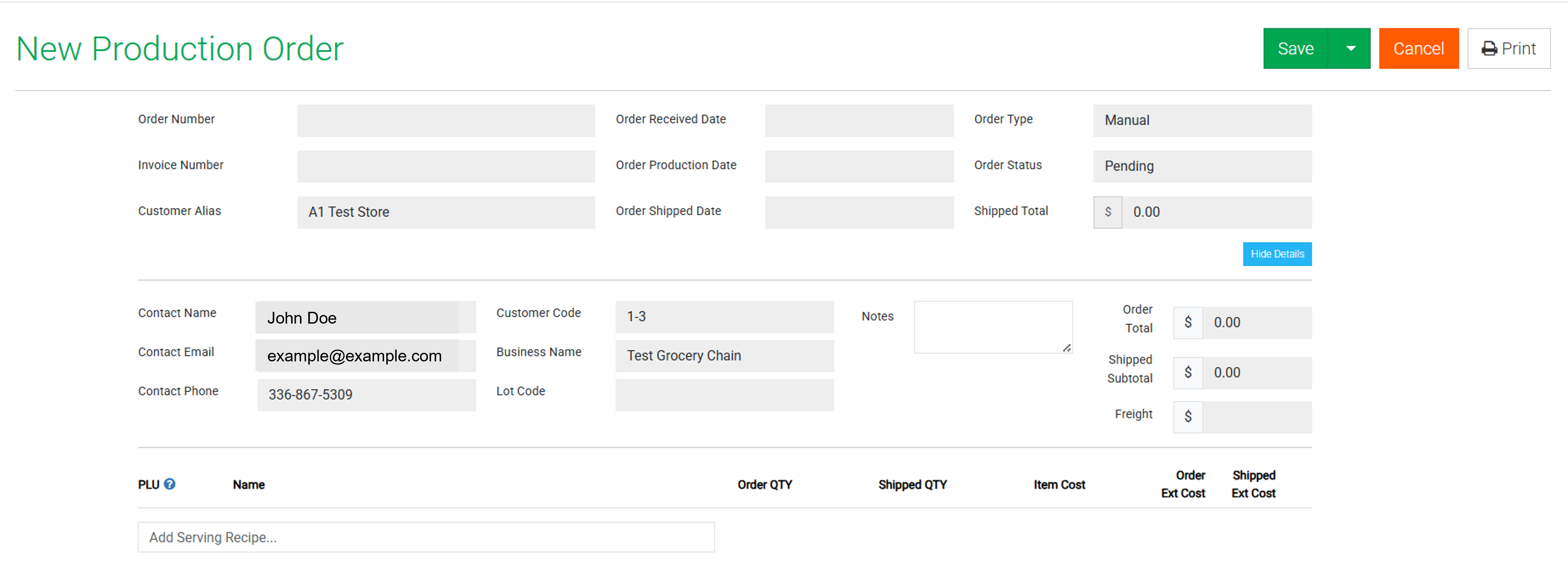 Creating a Production Order – reciProfity